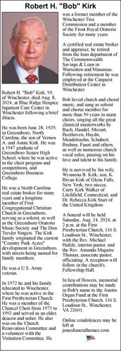Robert H. "Bob" Kirk | Obituaries | winchesterstar.com