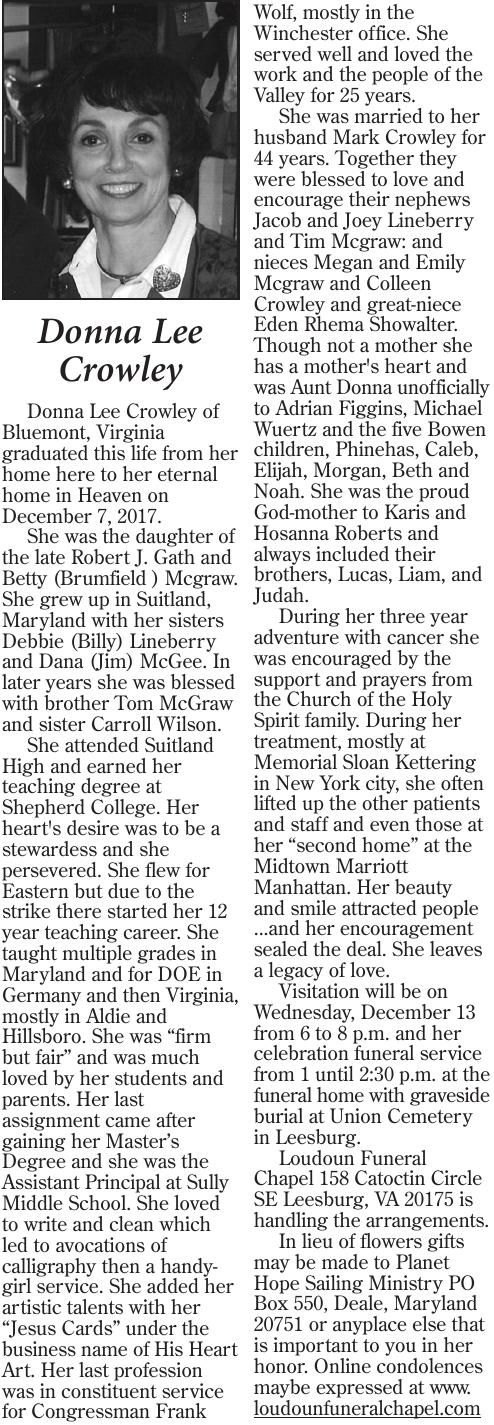 Donna Lee Crowley | Obituaries | winchesterstar.com