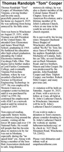 Thomas Randolph "Tom" Cooper | Obituaries | winchesterstar.com