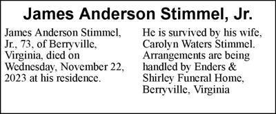 James Anderson Stimmel, Jr. | Obituaries | winchesterstar.com