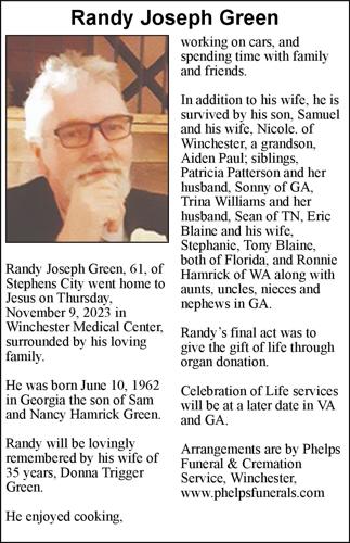 Randy Joseph Green | Obituaries | winchesterstar.com