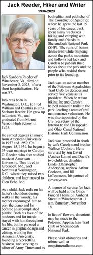 Jack Reeder, Hiker and Writer 1936-2023 | Obituaries | winchesterstar.com