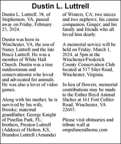 Dustin L. Luttrell | Obituaries | winchesterstar.com