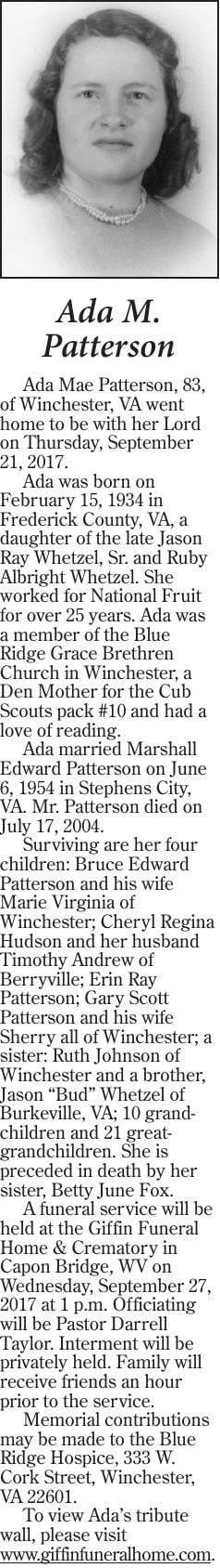 Ada M. Patterson | Obituaries | winchesterstar.com