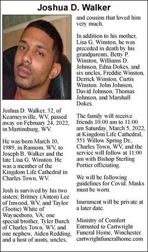 Joshua D. Walker | Obituaries | winchesterstar.com