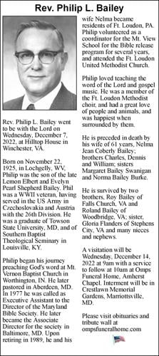 Rev. Philip L. Bailey | Obituaries | winchesterstar.com