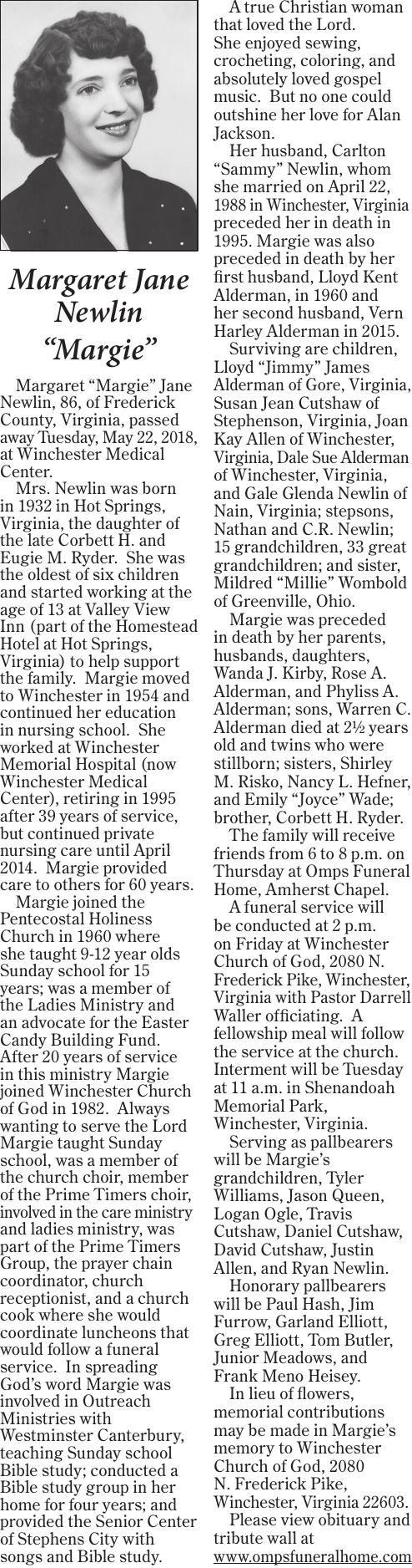 Margaret Jane "Margie" Newlin | Obituaries | winchesterstar.com