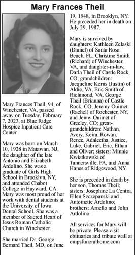 Mary Frances Theil | Obituaries | winchesterstar.com