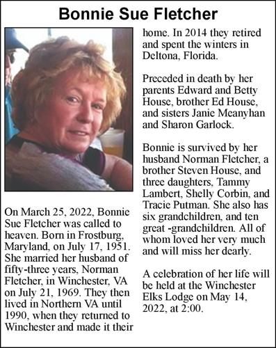 Bonnie Sue Fletcher | Obituaries | winchesterstar.com
