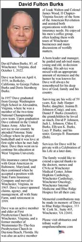 David Fulton Burks | Obituaries | winchesterstar.com