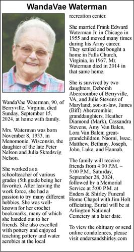 WandaVae Waterman | Obituaries | winchesterstar.com