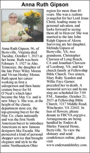 Anna Ruth Gipson | Obituaries | winchesterstar.com