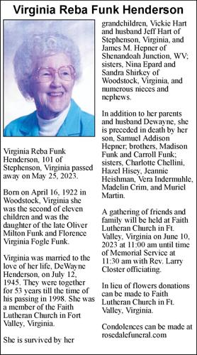 Virginia Reba Funk Henderson | Obituaries | winchesterstar.com