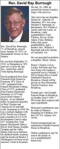 Rev. David Ray Burrough | Obituaries | winchesterstar.com