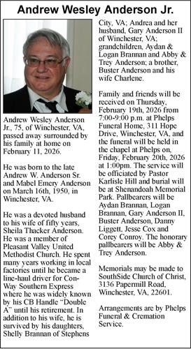 Andrew Wesley Anderson Jr. | Obituaries | winchesterstar.com