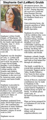 Stephanie Gail (LeMarr) Grubb | Obituaries | winchesterstar.com