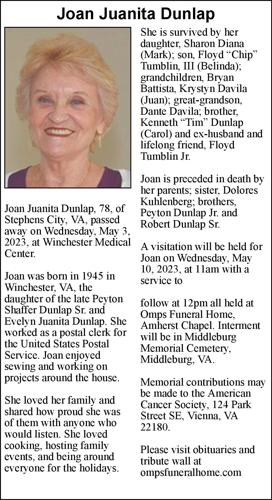 Joan Juanita Dunlap | Obituaries | winchesterstar.com