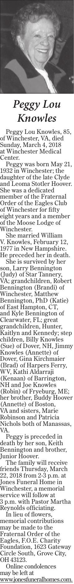 Peggy Lou Knowles | Obituaries | winchesterstar.com