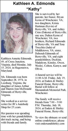 Kathleen A. Edmonds “Kathy” | Obituaries | winchesterstar.com