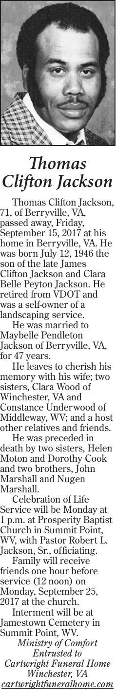 Thomas Clifton Jackson | Obituaries | winchesterstar.com