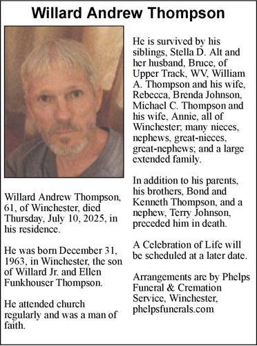 Willard Andrew Thompson | Obituaries | winchesterstar.com