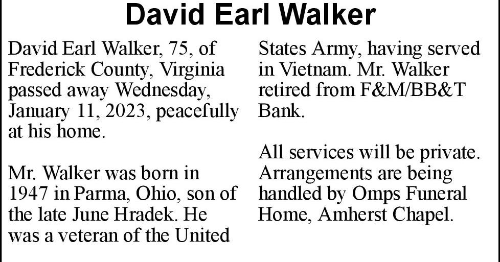 David Earl Walker | Obituaries | winchesterstar.com