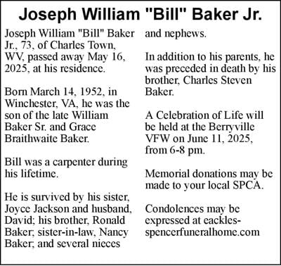 Joseph William "Bill" Baker Jr. | Obituaries | winchesterstar.com