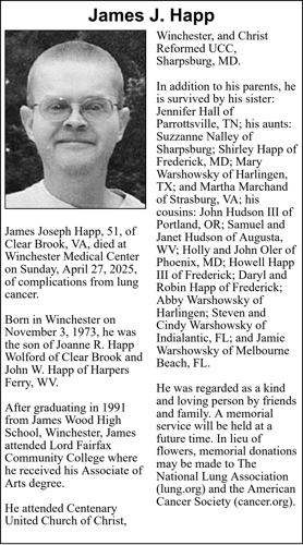 James J. Happ | Obituaries | winchesterstar.com