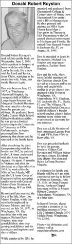 Donald Robert Royston | Obituaries | winchesterstar.com