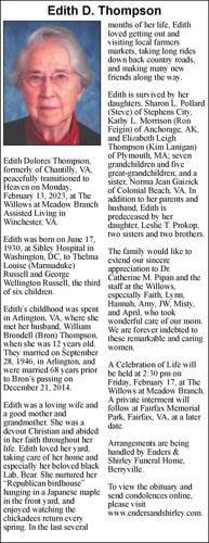Edith D. Thompson | Obituaries | winchesterstar.com