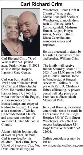Carl Richard Crim | Obituaries | winchesterstar.com