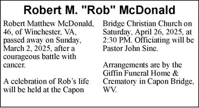 Robert M. "Rob" McDonald | Obituaries | winchesterstar.com
