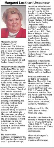Margaret Lockhart Umbenour | Obituaries | winchesterstar.com