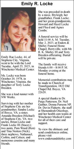 Emily R. Locke | Obituaries | winchesterstar.com