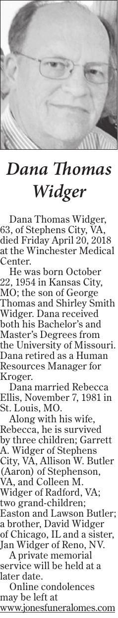 Dana Thomas Widger | Obituaries | winchesterstar.com