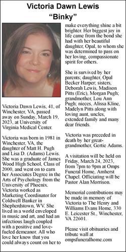 Victoria Dawn Lewis “Binky” | Obituaries | winchesterstar.com