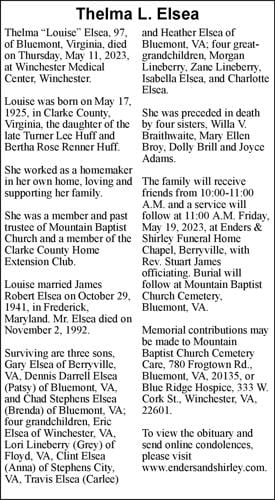 Thelma L. Elsea | Obituaries | winchesterstar.com