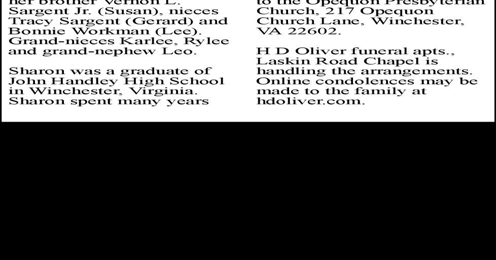 Sharon Dale Sargent | Obituaries | winchesterstar.com