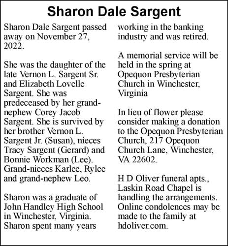 Sharon Dale Sargent | Obituaries | winchesterstar.com