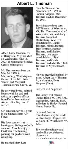 Albert L. Tinsman | Obituaries | winchesterstar.com