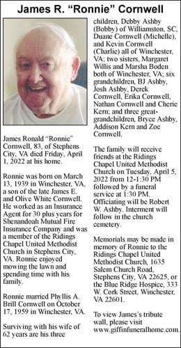 James R. “Ronnie” Cornwell | Obituaries | winchesterstar.com