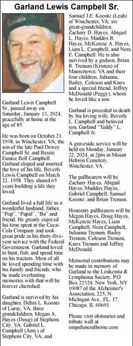 Garland Lewis Campbell Sr. | Obituaries | winchesterstar.com