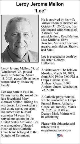 Leroy Jerome Mellon “Lee” | Obituaries | winchesterstar.com