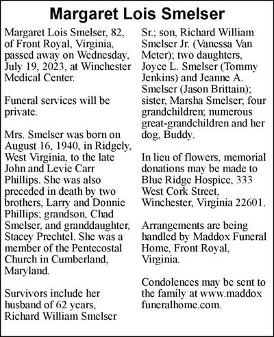 Margaret Lois Smelser | Obituaries | winchesterstar.com