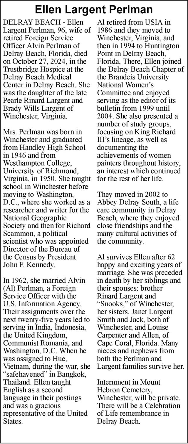 Ellen Largent Perlman | Obituaries | winchesterstar.com