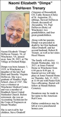 Naomi Elizabeth “Dimps” DeHaven Trenary | Obituaries | winchesterstar.com
