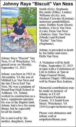 Johnny Raye "Biscuit" Van Ness | Obituaries | winchesterstar.com