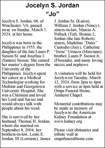 Jocelyn S. Jordan “Jo” | Obituaries | winchesterstar.com