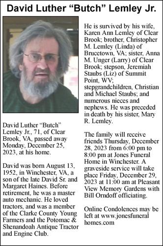 David Luther “Butch” Lemley Jr. | Obituaries | winchesterstar.com