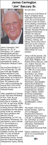 James Carrington “Jim” Baccary Sr. | Obituaries | winchesterstar.com